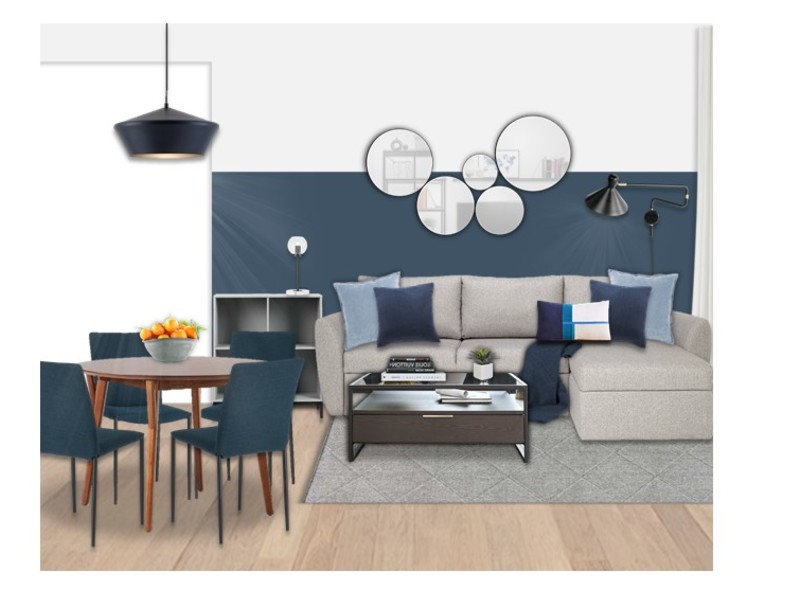 Contemporary Blue & Grey Open Plan Living Dining Room