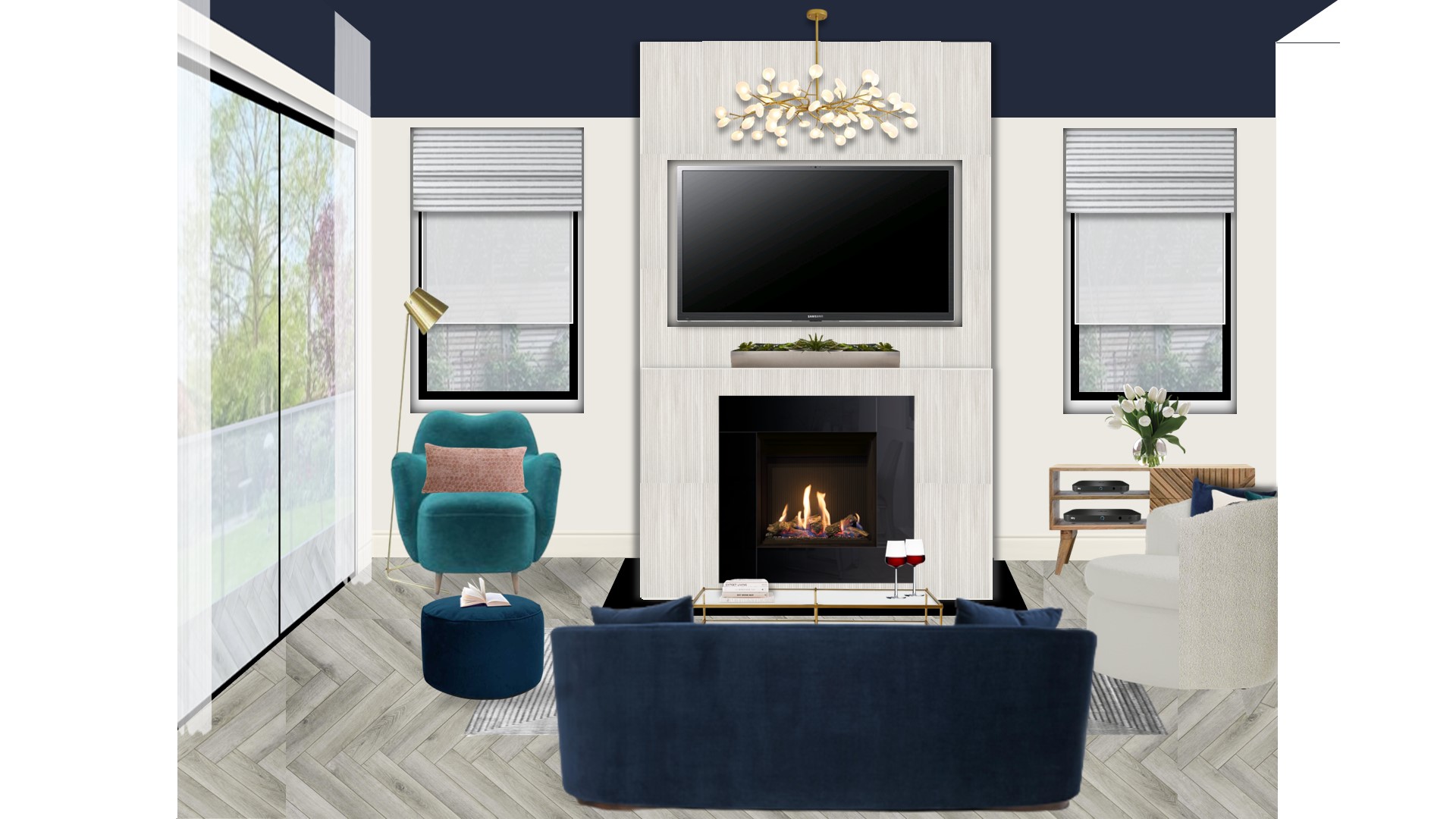 Lounge With Dark Blue Ceiling | My Bespoke Room