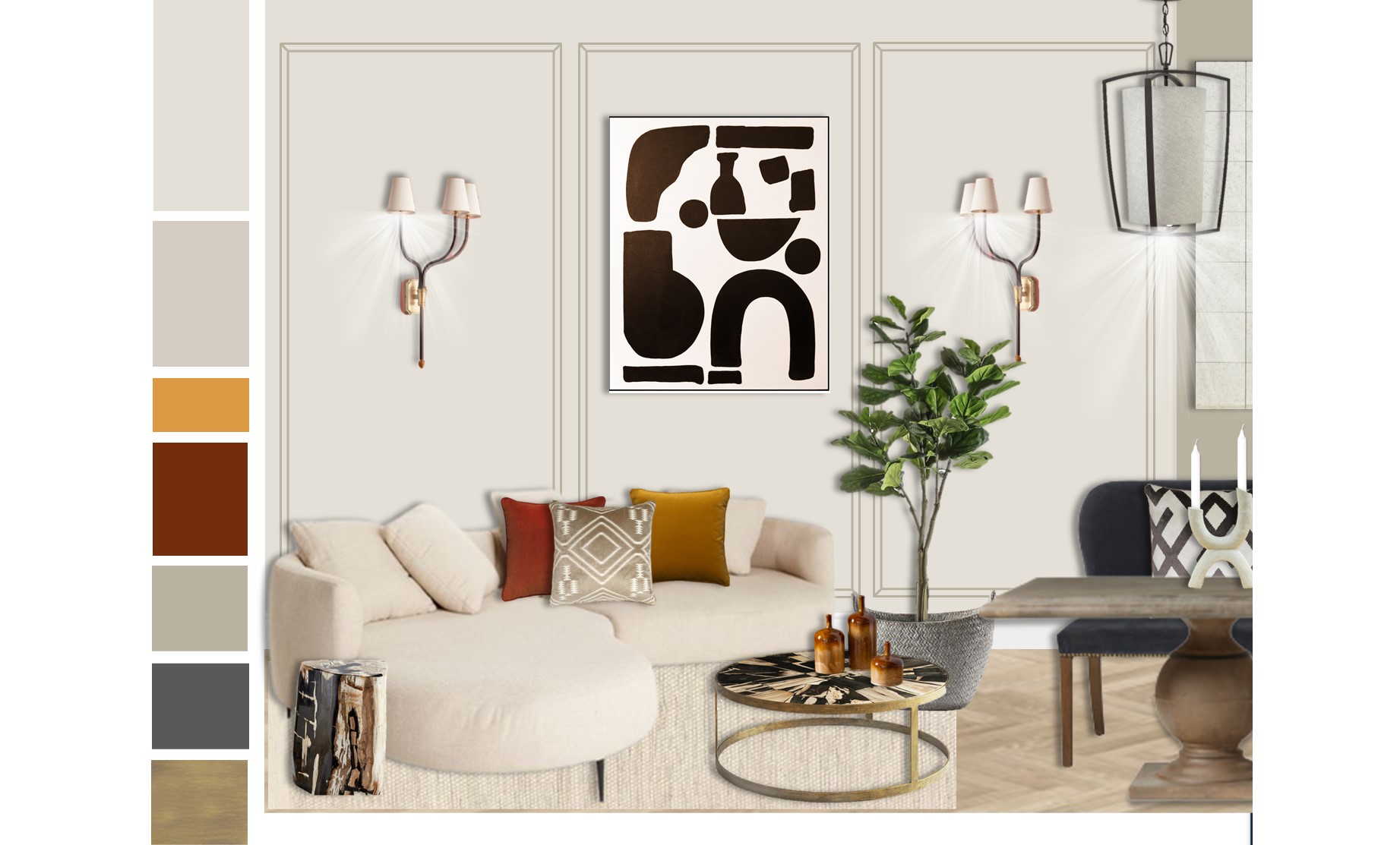 Contemporary living space featuring elegant neutral shades