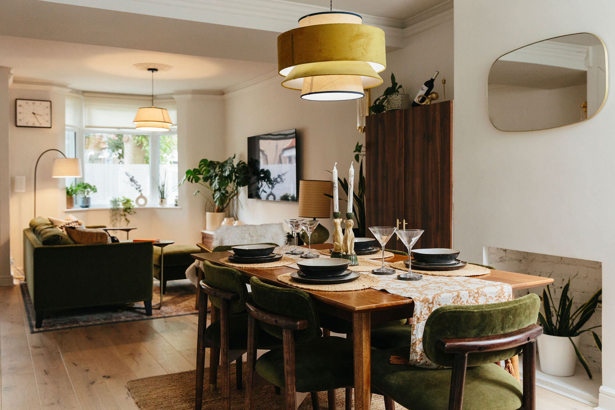 Kate's Calm Living and Dining Space With Green & Brown Accents.